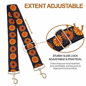 Purse Strap,2" Wide Shoulder Strap Adjustable Replacement,Multi-pattern Crossbody Canvas Bag Handbag Belts for Unisex Handbag,Crossbody Bags,Shoulder Bags(Embroidered sunflower)