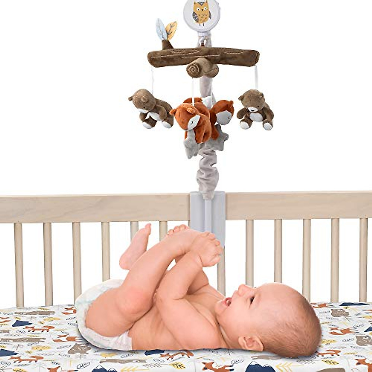 Lambs & Ivy Sierra Sky Brown Bear/Fox Musical Baby Crib Mobile Soother Toy