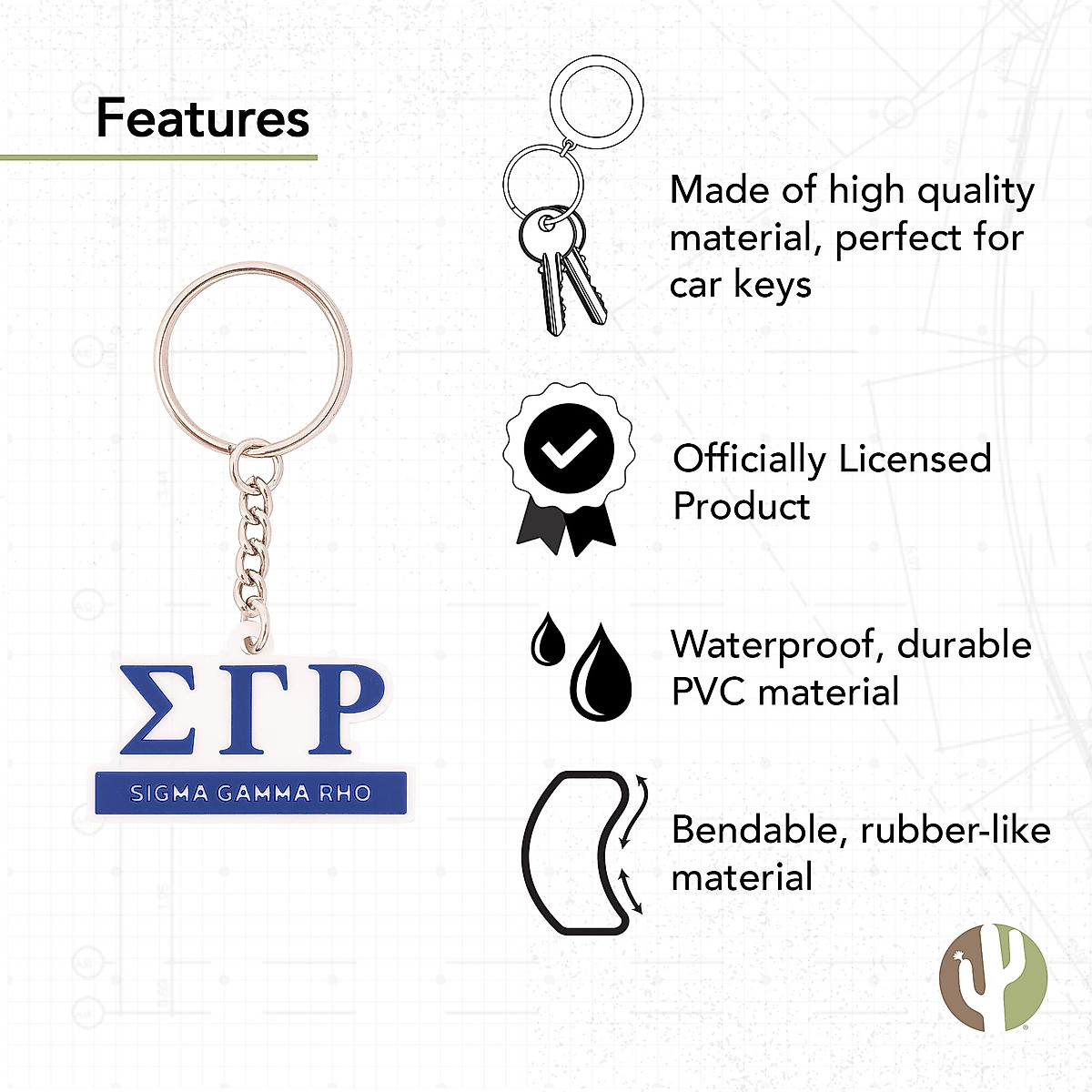 Desert Cactus Sigma Gamma Rho Keychain Decorative PVC Material Durable and Lightweight Great for Gifts and accessories (PVC Keychain Letter Name)