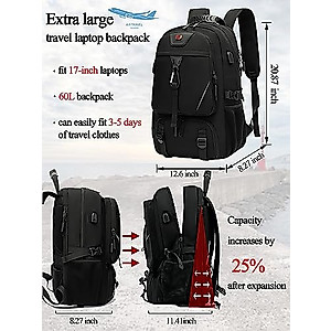 EYAMU Men's travel laptop backpack, Extra large 60L laptop backpack,College Backpack,Large capacity men's backpacks,Fits 17 Inch Computer, USB charging port,Expandable capacity