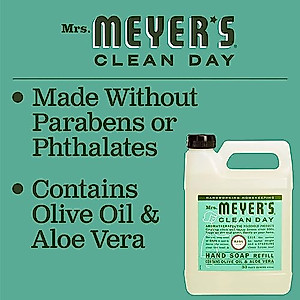 MRS. MEYER'S CLEAN DAY Hand Soap Refill, Made with Essential Oils, Biodegradable Formula, Basil, 33 fl. oz