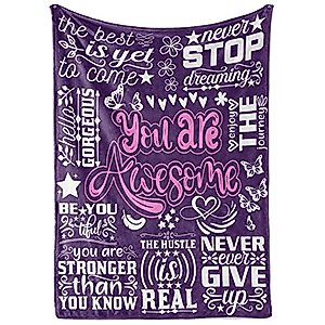 InnoBeta Coworker Leaving Gifts for Women Flannel Blankets Throws, Inspirational Gifts for Women, Going Away Farewell Gifts for Coworkers - Purple Flannel Blanket (50"x 65") - You are Awesome