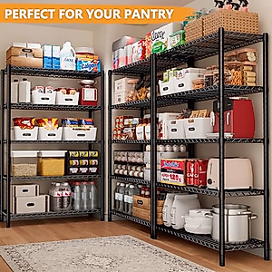 REIBII 71" W Storage Shelves,Wire Shelving Units Metal Shelves for Storage, 5 Tier Adjustable Garage Shelving Heavy Duty Storage Rack Pantry Shelf Kitchen Shelving 2PC,71''H X35.4''W X13.7''D