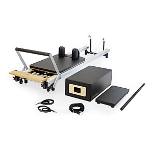 Merrithew™ At Home SPX® Reformer Package with Reformer Box, Footstrap, Padded Platform Extender and Metal Roll-up Pole – Pilates Workouts at Home(BLACK)