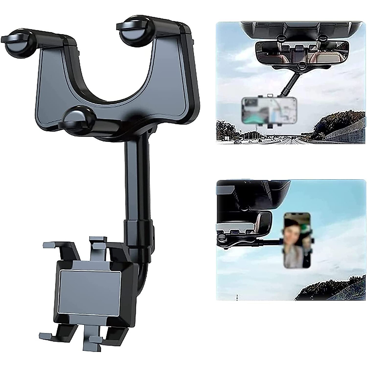 2022 Rotatable and Retractable Car Phone Holder - Rear View Mirror Phone Holder, Car Phone Holder Mount 360-degree Rotation Adjustment, Easy to Install and Remove for All Mobile Phones and All Car