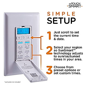 myTouchSmart 33861 LE One in-Wall Digital Timer, Push Door Switch, Backlit LED Screen, 8 Custom On/Off Times, Countdown Mode, Daily/Weekly Set, Off & Countdown