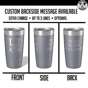 Personalized 20oz (17 Colors) Powder Coated Insulated Stainless Steel Tumbler with Lid, Custom Etched, Customized Engraved Gift Idea for Women Men Her Him, Halpert Monogram Initial Name (Gray)