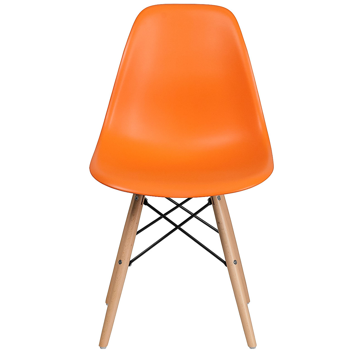Flash Furniture 2 Pack Elon Series Orange Plastic Chair with Wooden Legs for Versatile Kitchen, Dining Room, Living Room, Library or Desk Use