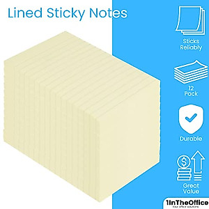 1InTheOffice Sticky Notes 4x6 Lined, Self-Stick Note Pads, Yellow, 100-Sheet, (12/Pack)