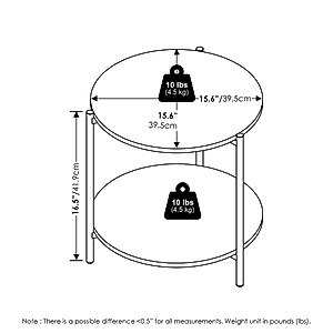Furinno Besi 2-Tier Modern Round Side End Table with Sturdy Metal Legs, 15.55 (W) x 10.58 (H) x 5.46 (D) inches, Marble White