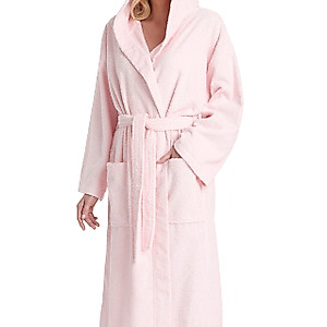 Arus Women's Hooded Classic Bathrobe Turkish Cotton Robe, Small-Medium, Pink