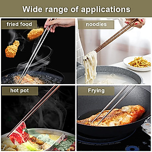 6 Pcs Long Cooking Chopsticks 15.3 Inch Natural Wooden Extra Long Chopstick and Non-slip Threaded Stainless Steel Chopsticks for Hot Pot,Noodle,Cooking Frying Chopsticks