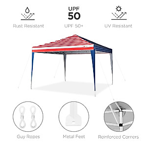 Best Choice Products 10x10ft Pop Up Canopy Outdoor Portable Folding Instant Lightweight Gazebo Shade Tent w/Adjustable Height, Wind Vent, Carrying Bag - American Flag