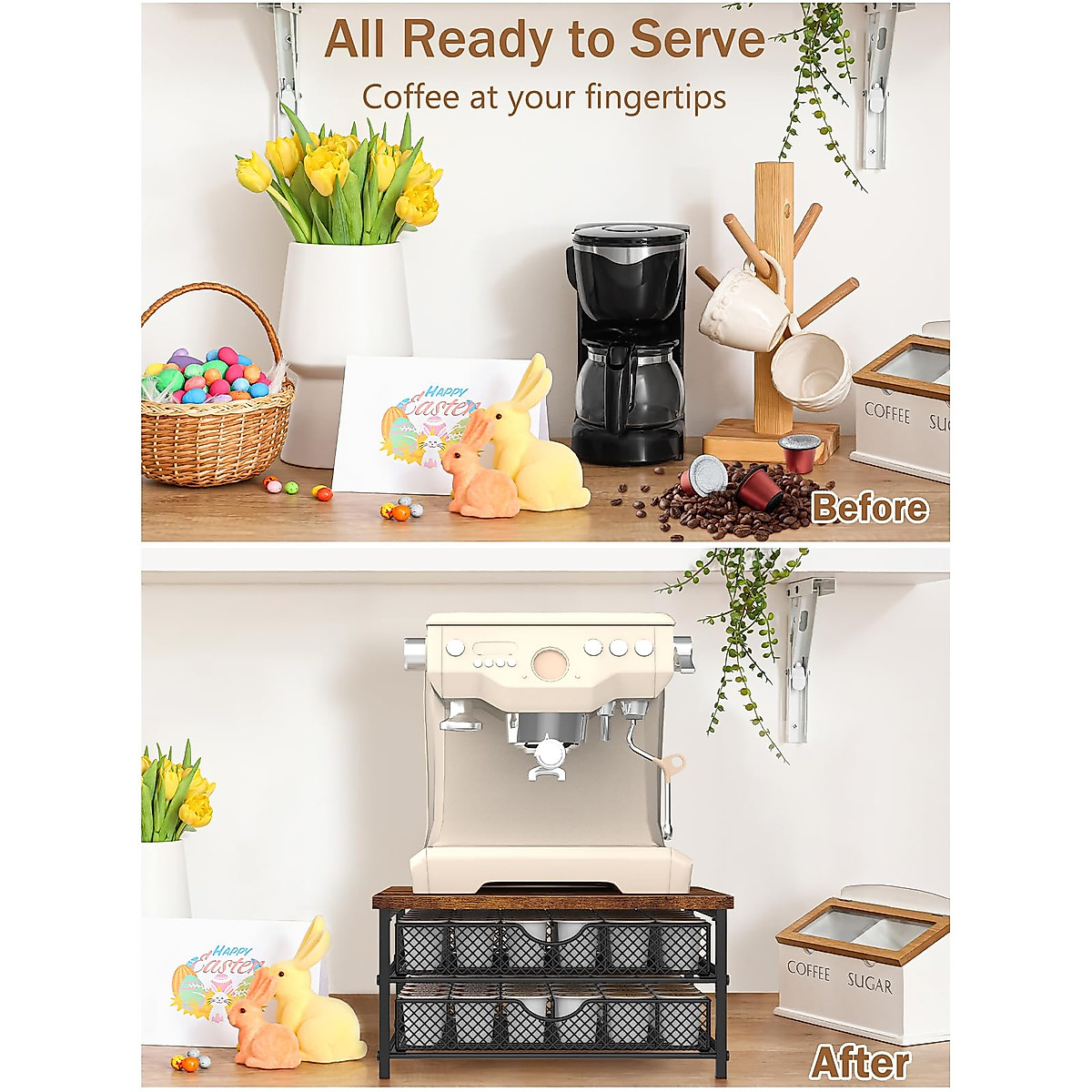 MOOACE Coffee Pod Holder for K Cup Holder Drawer Holder, Coffee Pod Drawer For Counter, 2 Tier K-Cup Storage With Sliding Baskets, 72 Capacity Pods Organizer Cups Capsule for Coffee Station, Black