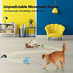 Automatic Cat Toys for Indoor Cats Replace Feather,Rechargeable Kitten Toys for Carpet,Robotic Cat Feather Toys with Laser,Self Moving Interactive Motorized Pet Electric Toys, Remote Cat Toy Exercise