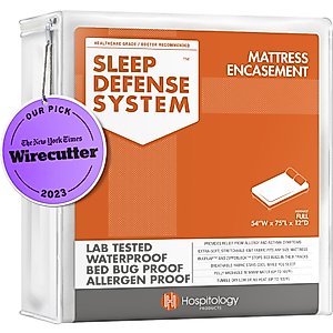 HOSPITOLOGY PRODUCTS Mattress Encasement - Zippered Bed Bug Dust Mite Proof Hypoallergenic - Sleep Defense System - Full/Double - Waterproof - Stretchable - Standard 12" Depth - 54" W x 75" L