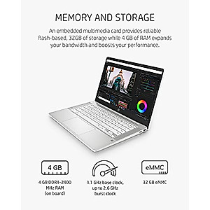 HP Chromebook 14 Laptop, Intel Celeron N4000 Processor, 4 GB RAM, 32 GB eMMC, 14” HD Display, Chrome, Lightweight Computer with Webcam and Dual Mics, Home, School, Music, Movies (14a-na0021nr, 2021)