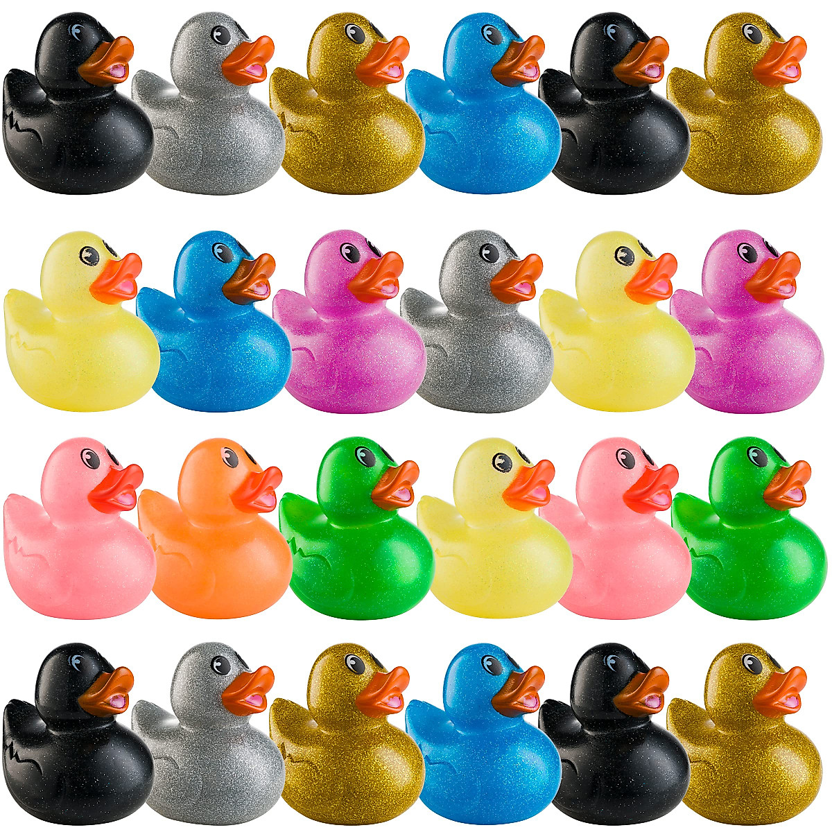 Glitter Rubber Ducks in Bulk - (Pack of 50) Assorted 2-inch Duck Toys for Baby Shower Rubber Duckies, Mini Ducks Bath Toy, Birthday Party Favors Ducks