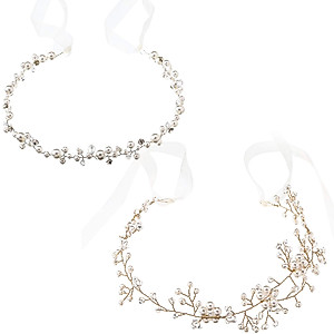 2 Pieces Flower Girls Headpiece Beaded Headband Artificial Crystal Pearl Crown Hair Vine Bride Wedding Headband for Women Girls Toddler Wedding Party Photography (Charming Style)