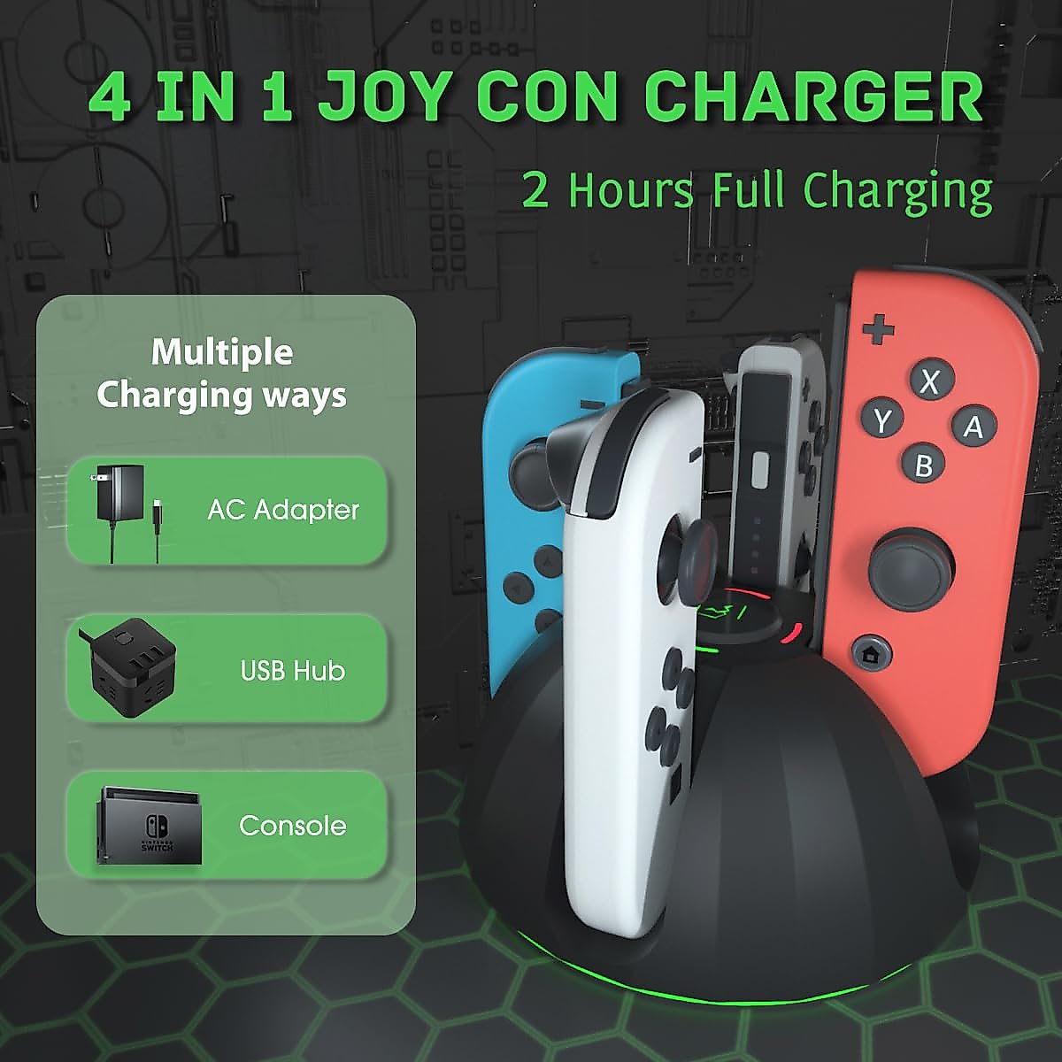 Switch Controller Charging Dock for Nintendo Switch Joycon,Switch Joycon Charger Compatible with Switch OLED Joy Con,4 in 1 Joycon Charging Dock with LED Indication and Charger Cable