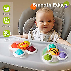 3PCS Suction Cup Spinner Toys for 1 2 Year Old Boys Spinning Toys 12-18 Months Sensory Toys for Toddlers 1-3 First Birthday Baby Gifts for Girls