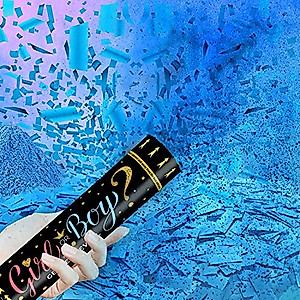 Gender Reveal Confetti Powder Cannon Biodegradable Baby Boy Blue Baby Girl Pink Gender Reveal Poppers - He or She Smoke Bomb Baby Shower Baby Party Decorations Supplies Confetti Sticks (2 Blue)