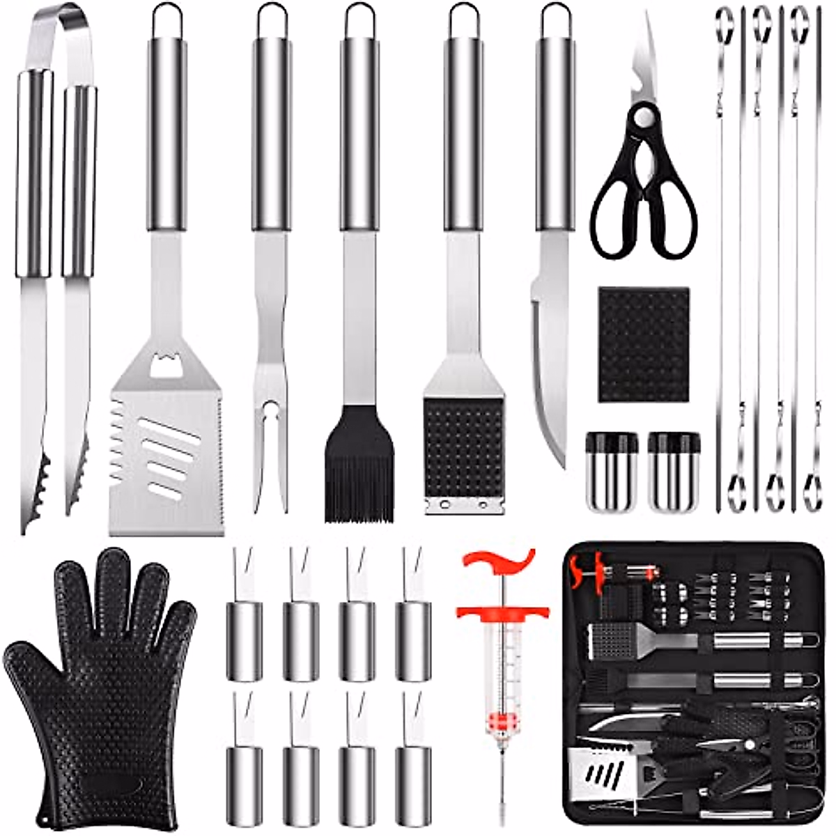 Acmind Grilling Accessories BBQ Grill Tools Set, 27PCS Stainless Steel Grill Utensils Set for Outdoor Camping and Kitchen, Barbecue Grill Accessories for Men Women with Carry Bag and Meat Injector