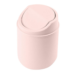 Generic Mini Plastic Waste Garbage Can,Desktop Wastebasket Trash Can with Swing Lid, Stylish Countertop Round Small Trash Can for Office Bathroom Children Bedroom (Pink)