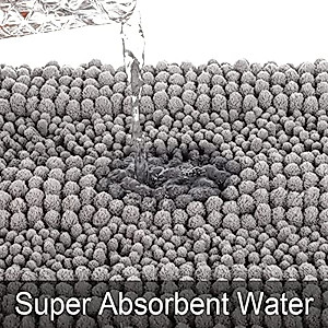 Yimobra Luxury Chenille Shaggy Bathroom Rug Set, 2 Pack Soft Fluffy Plush Bath Mat, Extra Thick, Non-Slip, Water Absorbent, Machine Washable, Bath Mats for Bathroom (Grey, 20" x 32"+17" x 24")