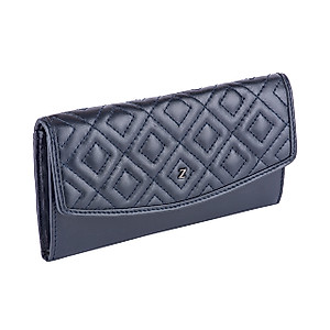 Zinda Genuine Leathers Women’s Wallet Long Purse Flap Over RFID Protection Quilted (Navy)