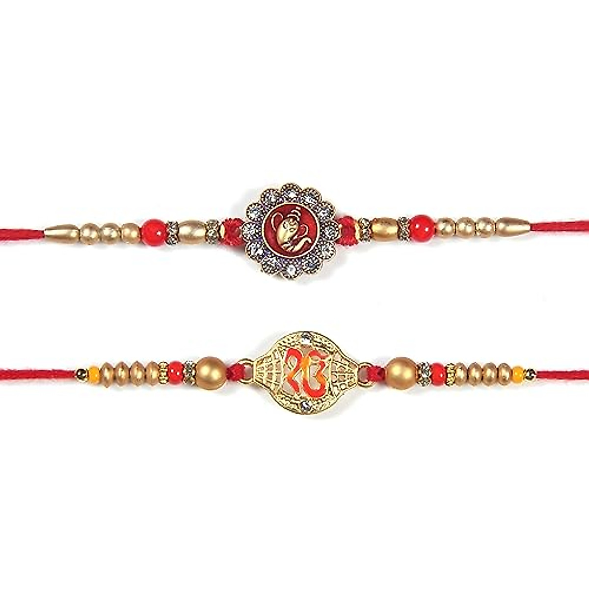 ARTISENIA Set of 2 Rakhi for Brother with Raksha Bandhan Greeting Card | Roli Chawal Tika - Raksha Bandhan Ek Onkar Rakhi for Brother | Rakhi for Bhaiya | Ganesha Rakhi Thread RNJ0025