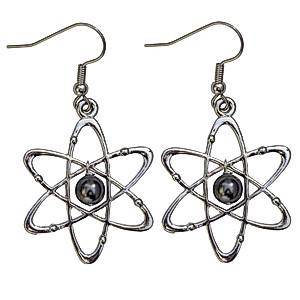 Atomic Science Earrings: Carbon Atoms With Six Electrons & Swarovski Pearl Nucleus - Science Jewelry Gift