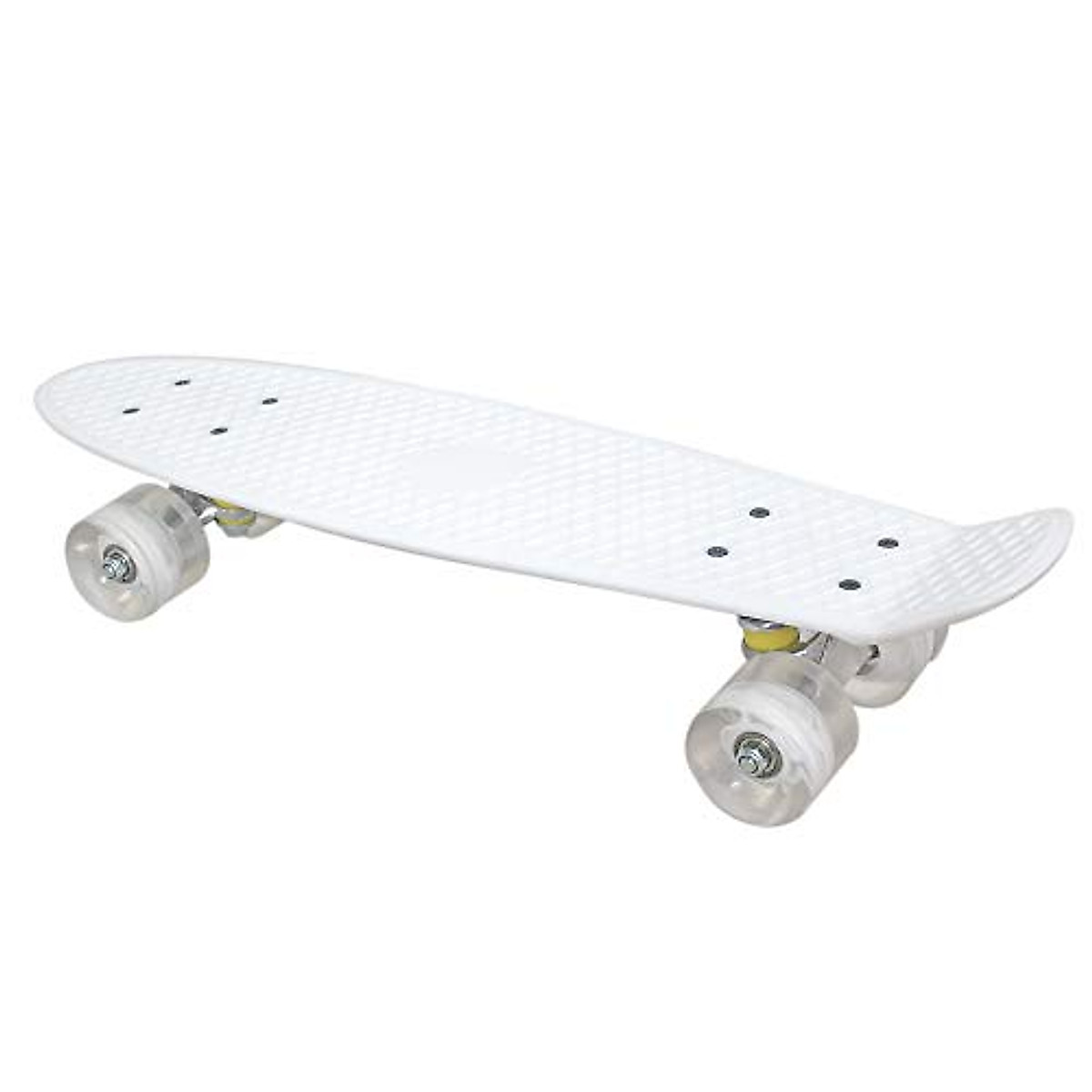 ANNEE 22 Inch Skateboard Complete Mini Cruiser Retro Skateboard with Colorful Light up Wheels for Kids Boys Youths Teens Adults (White, 22 Inch)