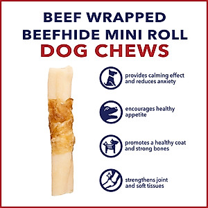 Pet Factory Twistedz American Beefhide 3-3.5" Mini Rolls Dog Chew Treats w/ Real Beef Meat Wrap - 14 Count/1 Pack