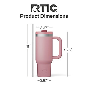 RTIC 30 oz Road Trip Tumbler Double-Walled Insulated Stainless Steel Portable Travel Coffee Mug Cup with Lid, Handle and Straw, Ceramic-Lined, Dusty Rose