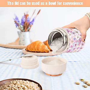 Inflorescence Hydrangea Randomly Arranged Kids Womens Insulated Food Jar Container with Spoon 17oz/500ml Kids Lunch Box Stainless Steel Vacuum Leak Proof Insulated Jar for Keep Food Hot