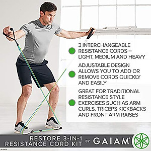 Gaiam Restore 3-in-1 Resistance Band Kit | Exercise Cord with Comfort-Grip Foam Handles & Easy-Adjust Clips for High Intensity Training