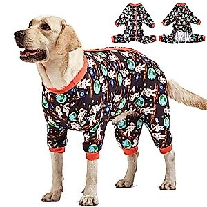 LovinPet Dog Shirt/Dog Onesie XL/Dog Sun Shield Shirt/Space Astronauts Black Print/Lightweight Pullover, Large Puppy PJ's/Full Coverage Dog PJ's/XL
