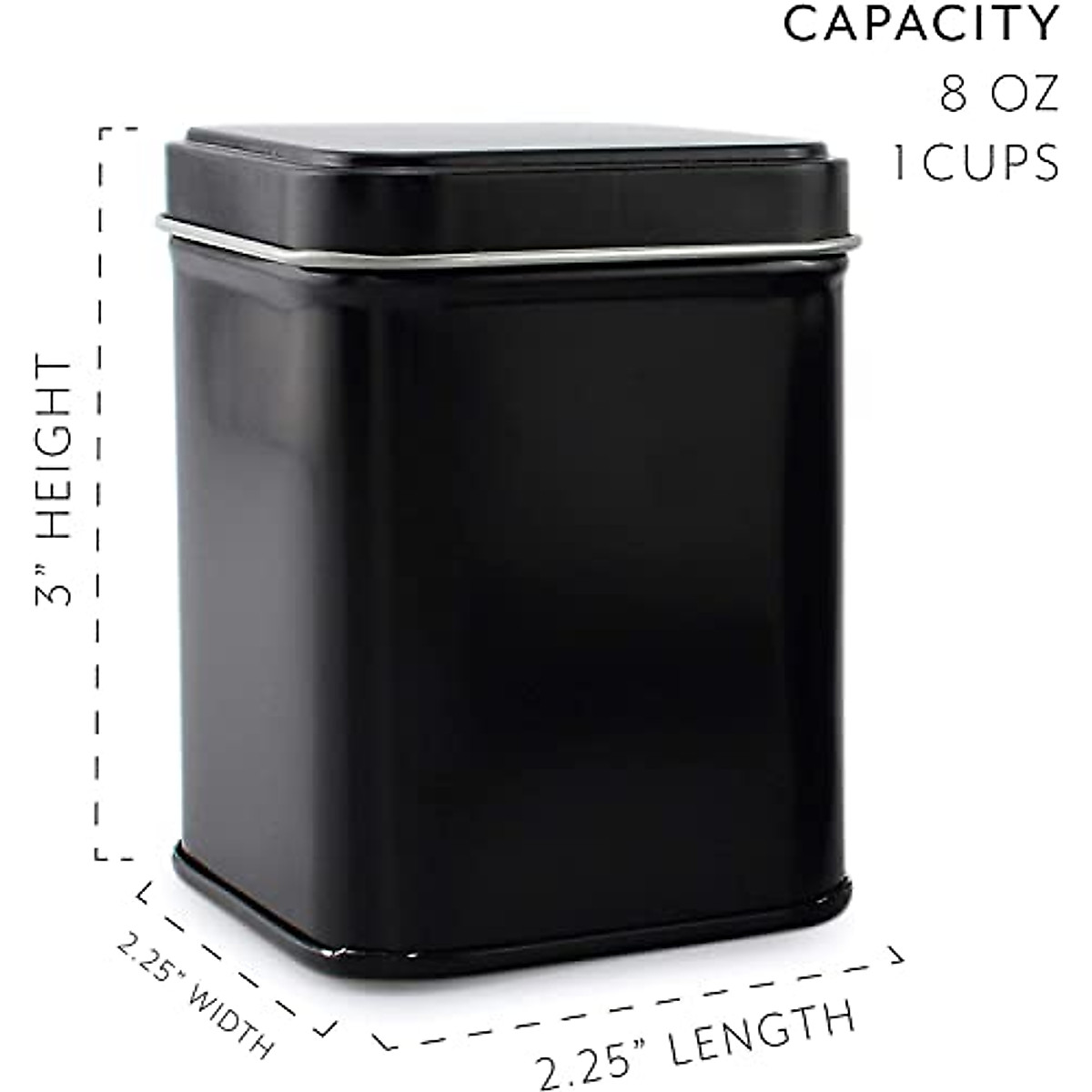 Cornucopia Square Black Metal Tins (6-Pack); for Tea, Gift Boxes, and Storage, 3-Inch Tall, 1-Cup Capacity