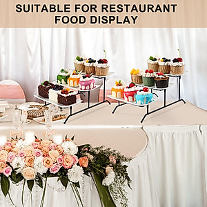 Tanlade 2 Pcs Tiered Serving Stand 3 Tier Serving Tray with 3 Porcelain Serving Platters Ceramic Tiered Serving Trays Platters with Detachable Metal Rack Dessert Table Display Set Stable for Party