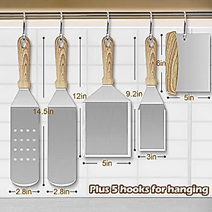 Metal Spatula Set of 5, HaSteeL Heavy Duty Griddle Accessories Kit, Durable Stainless Steel Burger Turner Flipper Scraper Tools for Flat Top Grill Teppanyaki Cast Iron, Indoor & Outdoor, Easy to Clean