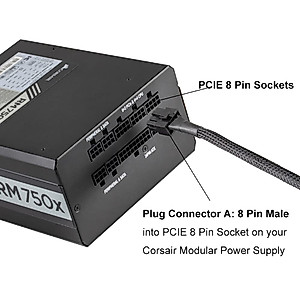 OwlTree Braided ATX PSU 8 Pin Male to Dual 8 Pin 6+2 Pin PCIe Male GPU Power Supply Splitter Adapter Cable ONLY for Corsair Modular Power Supply 23.6inch + 5.9inch Tinned Copper Wire 18AWG