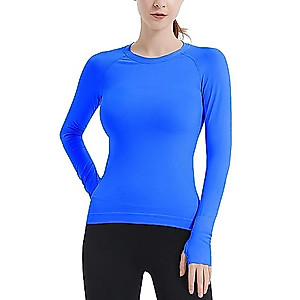 MathCat Workout Shirts for Women,Long Sleeve Athletic Shirt Women Seamless Workout Tops for Women, Yoga Compression Shirt Lakeblue