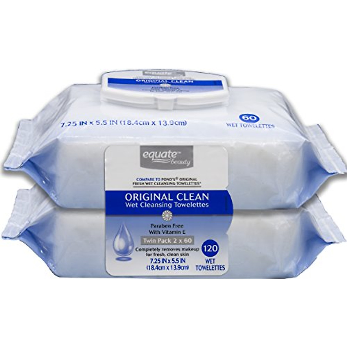 Equate Original Clean Facial Cleansing Towelettes 120 Total (compare to Pond's Original Fresh) 60 Ct Twin Pack packaging may vary