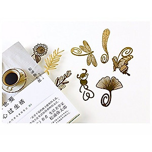 Fascola Pack of 8 Cute Cartoon Art Golden Feather Bookmarks Metal Book Mark for Reading Stationery Office School Supplies