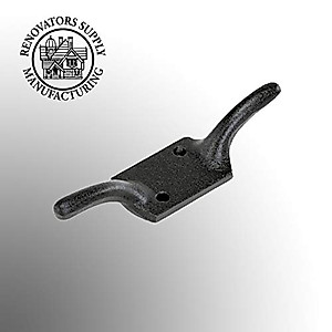 Renovators Supply Manufacturing Cleat Hooks 4 in. Black Wrought Iron Cord Rope Holder for Window Blinds or Flagpoles with Screws