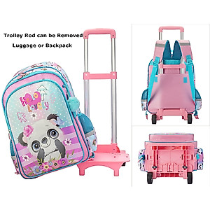 Meetbelify Rolling Backpack for Girls 5 in 1 Panda Elementary Student School Backpacks with Wheels Trip Luggage 17 inch kids Laptop Bag with Lunch Box for Teen Girls