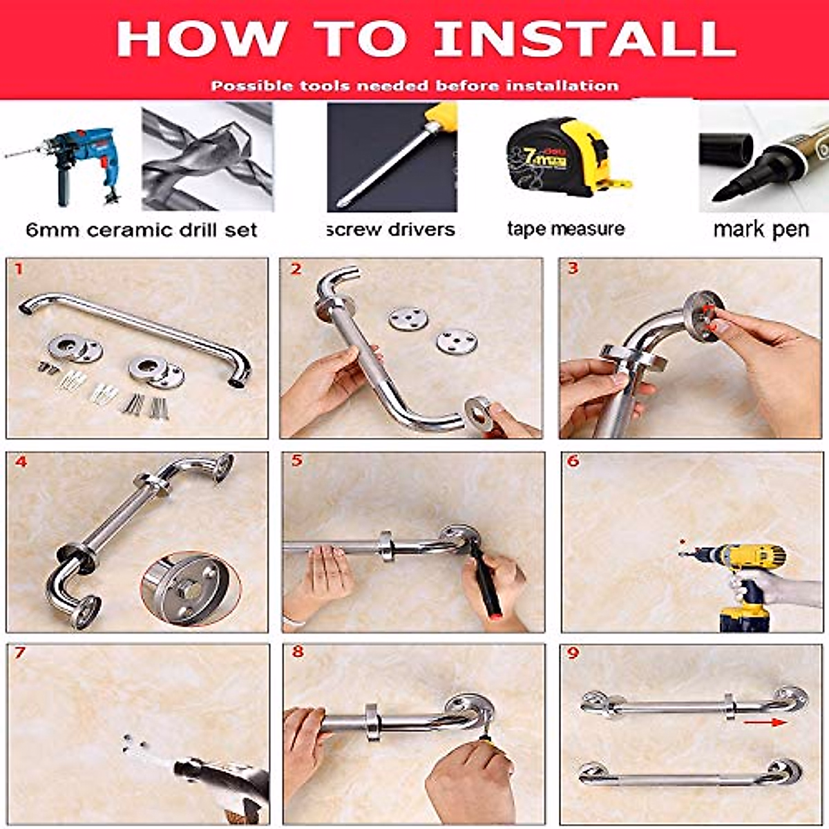 2 Pack 16 Inch Anti Slip Shower Grab Bar Handle, ZUEXT Chrome Stainless Steel Bathroom Grab Bar, Knurled Bathroom Balance Bar,Safety Hand Rail Support,Handicap Elderly Injury Senior Assist Bath Handle