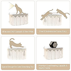 Mkono Macrame Cat Window Perch Hammock for Indoor Cats Boho Cat Window Bed with Woven Tassle Lower Iron Support Sunbathing Pet Resting Seat Safely Space Saving Swing Shelf Kitty Gift Idea