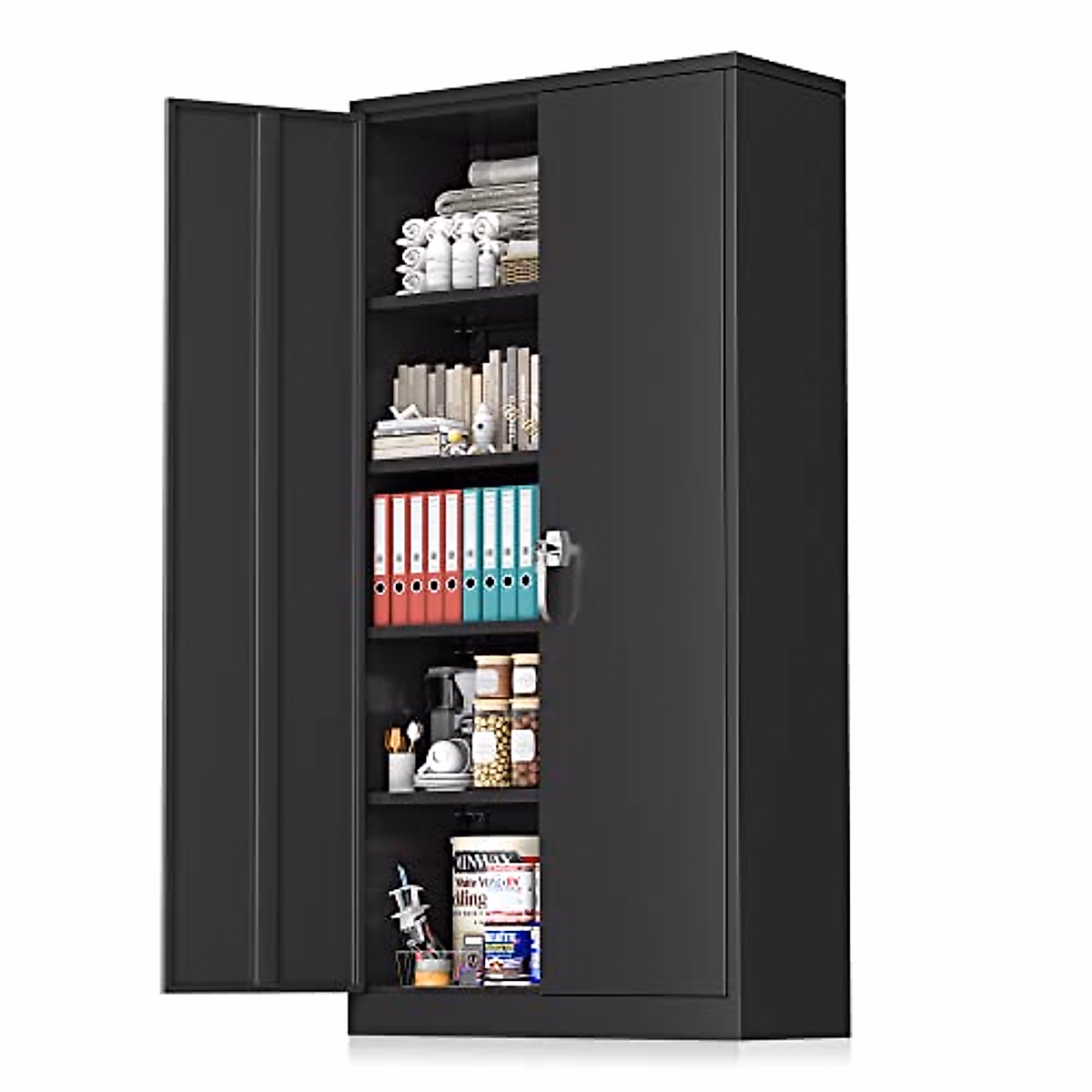 Atripark Black Metal Storage Cabinet with Lock,72" Steel Lockable File Cabinet with 4 Adjustable Shelves, Cabinets for Garage,Home,Office, Pantry,Warehouse